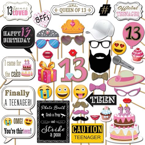 13th Birthday Photo Booth Props Party Kit 41 Pieces With Etsy