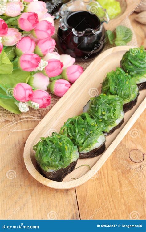 Sushi Roll And Seaweed Salad Is Delicious Stock Image Image Of Diet