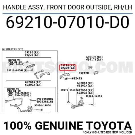 HANDLE ASSY, FRONT DOOR OUTSIDE, RH/LH 6921007010D0 | Toyota Parts ...