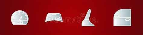 Set Speedometer Car Windscreen Handbrake And Door Icon Vector Stock
