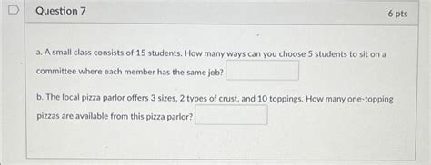 solved question 7 6 pts a a small class consists of 15