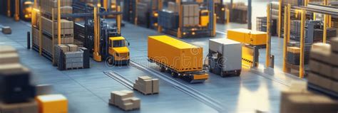 A Bustling Warehouse Scene With Forklifts Moving Pallets Of Goods
