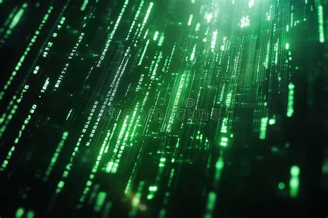 Digital Green Data Stream Binary Code Strings Flowing Futuristic