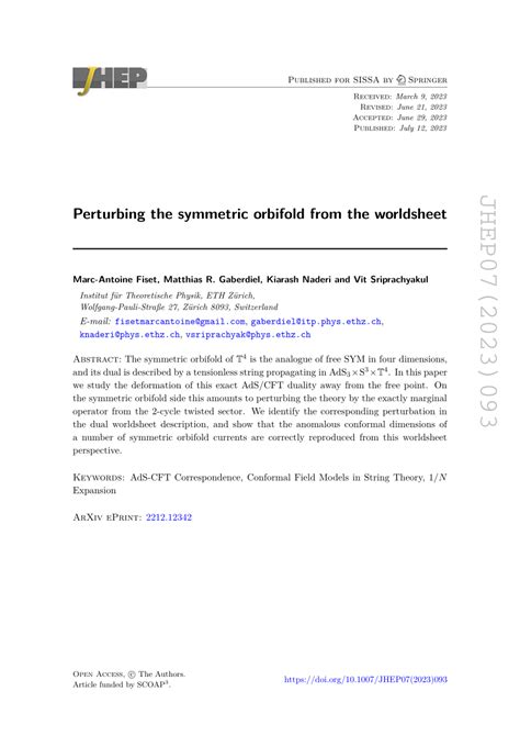 Pdf Perturbing The Symmetric Orbifold From The Worldsheet