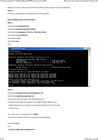 CCNA Security Lab 9 Enabling SSH And HTTPS Access To Cisco IOS