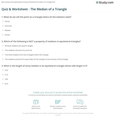 Quiz And Worksheet The Median Of A Triangle