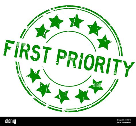 Grunge Green First Priority Word With Star Icon Round Rubber Seal Stamp