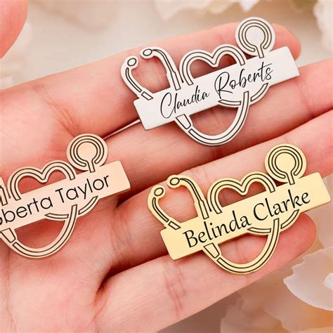 Customized Name Stainless Steel Stethoscope Brooch Nurse Day T For