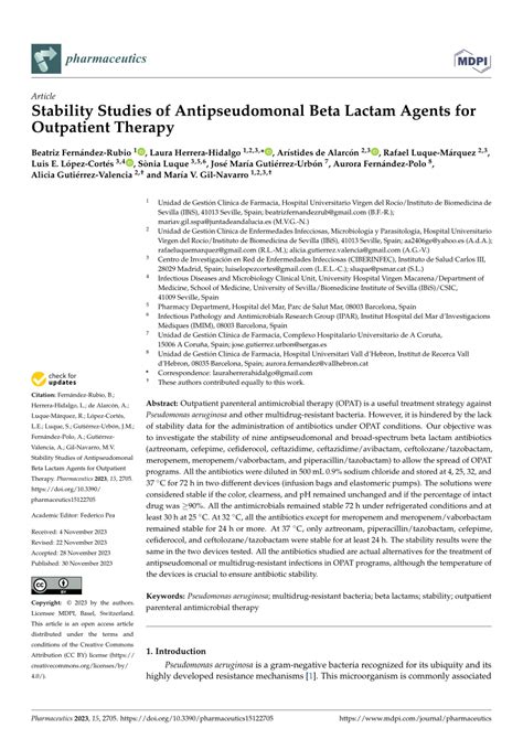 Pdf Stability Studies Of Antipseudomonal Beta Lactam Agents For Outpatient Therapy