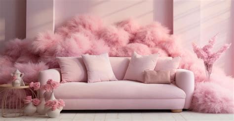 Premium Photo Pink Sofas With White Walls And White Fluffy Pillows On