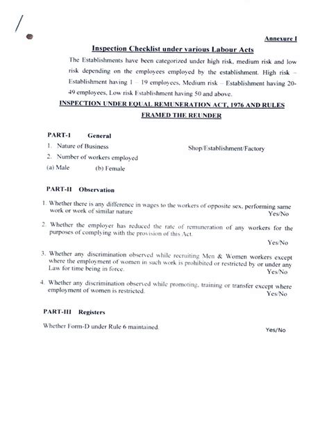 Inspection Checklist Labour Pdf Employment Overtime