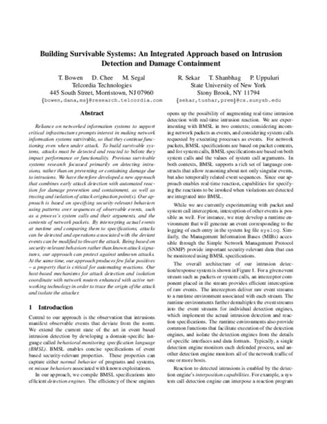 Pdf Building Survivable Systems An Integrated Approach Based On Intrusion Detection And