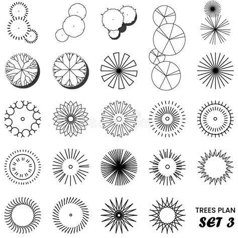 Illustration Of Trees Plan Hand Drawn For Architectural And Landscape Design Set 3 Stock