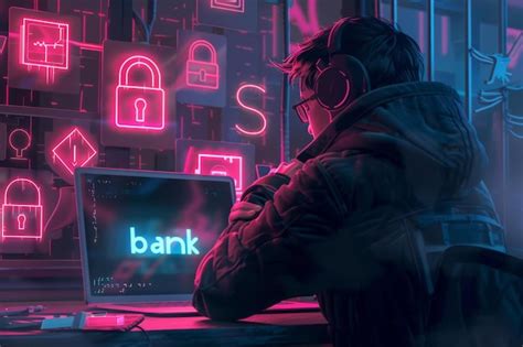A Hacker Accessing Sensitive Information On A Laptop In A Bank System At Night Premium Ai