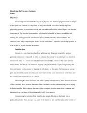 Identifying An Unknown Substance Docx Identifying The Unknown Substance Name Objective Each