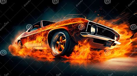 Multicolored Illustrative Drawing Of A Muscle Car V8 Engine With Rear