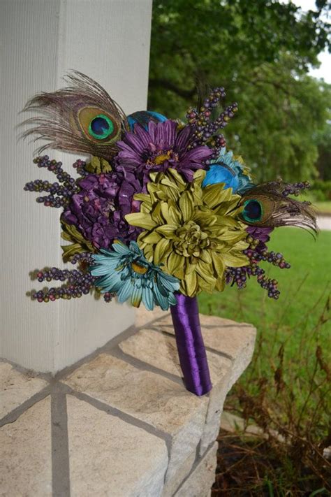 Peacock Bridal Bouquet Silk Wedding Flowers By Mydaybouquet 9500 Peacock Wedding Bouquet