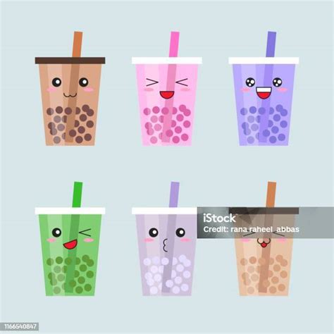 ชาไข่มุกหรือมุกนมชุดการ์ตูน ภาพประกอบสต็อก ดาวน์โหลดรูปภาพตอนนี้ ชานมไข่มุก Taro Plant