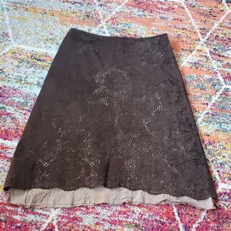 Rozae Nichols Skirts Rozae Nichols Suede Laser Cut Design Skirt