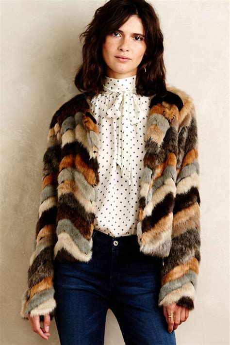Lyst Elevenses Chevron Faux Fur Coat