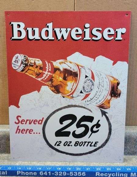 Metal Budweiser Sign Legacy Auction Company