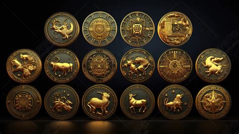 황금 조디악 표지판 놀라운 클로즈업 3d 일러스트 로즈 배경 위로 배경 기호 그림 배경 이미지 Hd 로즈 위로 기호