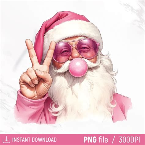 Retro Santa Christmas Blowing Bubble Png Vintage Merry Christmas Png