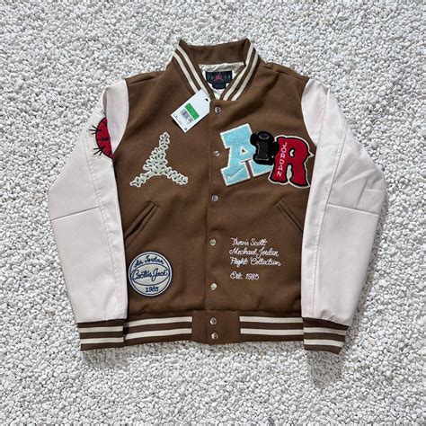 Бомбер коричневый Air Jordan x Travis Scott Varsity Jacket 'Antique ...