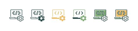 Software Developer Programming Icon With Laptop And Cog Gear Code