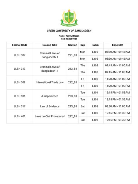 Class Routine 2024 Pdf