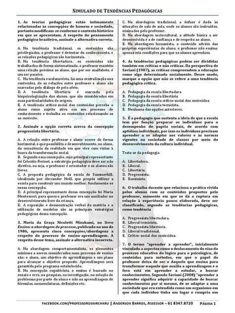 Simulado De Tendências Pedagógicas 1 Pdf Pedagogia Aprendizado