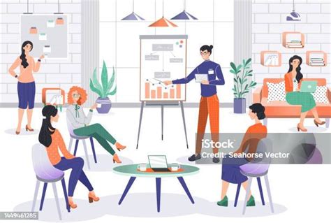Presentasi Proyek Bisnis Di Kantor Karakter Kartun Manajer Grup