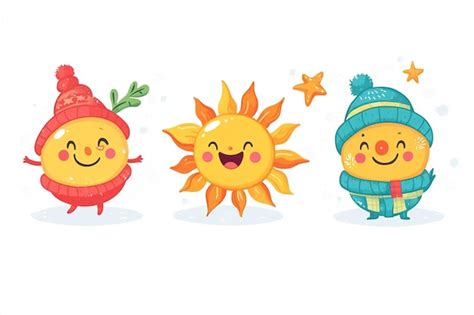 만화 태양 캐릭터 들 의 계절 프리미엄 Ai 생성 벡터