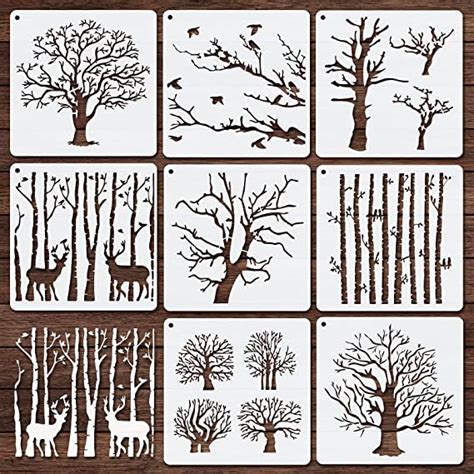 8 Pieces Reusable Tree Stencils Aspen Trees Stencils