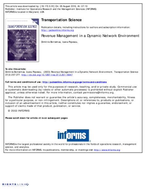 Pdf Revenue Management In A Dynamic Network Environment D Bertsimas