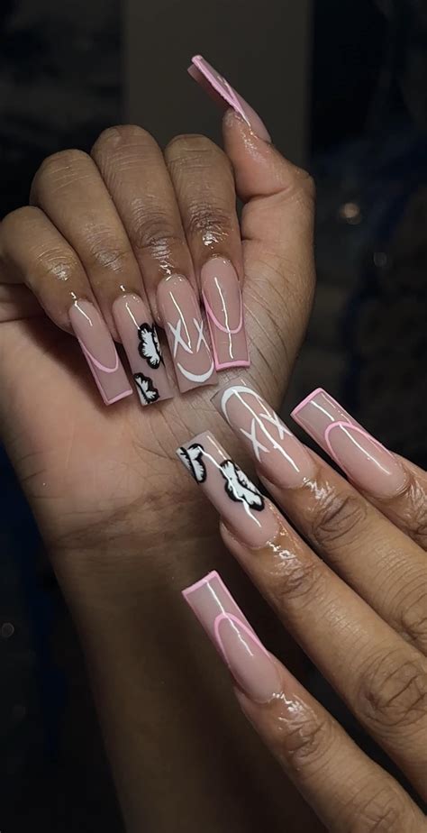 Pink Kaws Nails Set Acrylic Nail Art Cute Nail Designs Nail Etsy