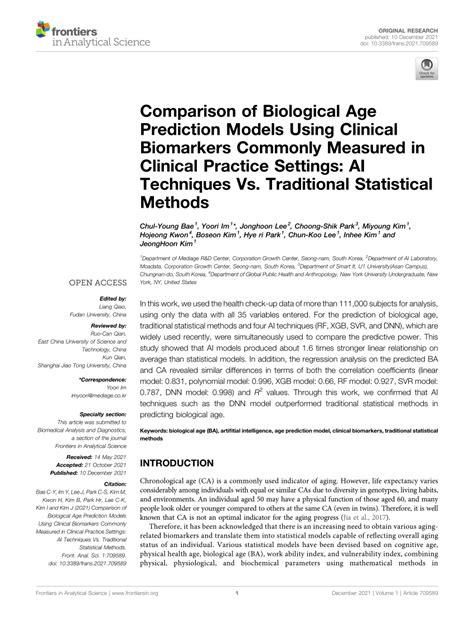 Pdf Comparison Of Biological Age Prediction Models Using Clinical