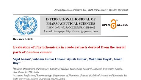 Evaluation Of Phytochemicals In Crude Extracts Derived From The Aerial Parts Of Lantana Camara