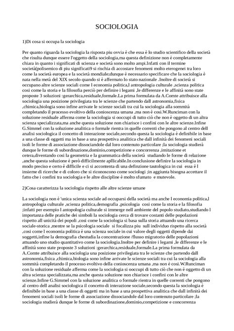 Esame Sociologia Domande Docsity