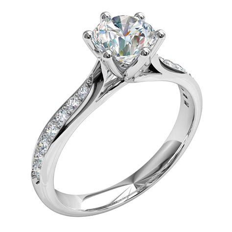 Round Brilliant Cut Solitaire Diamond Engagement Ring 6 Button Claws