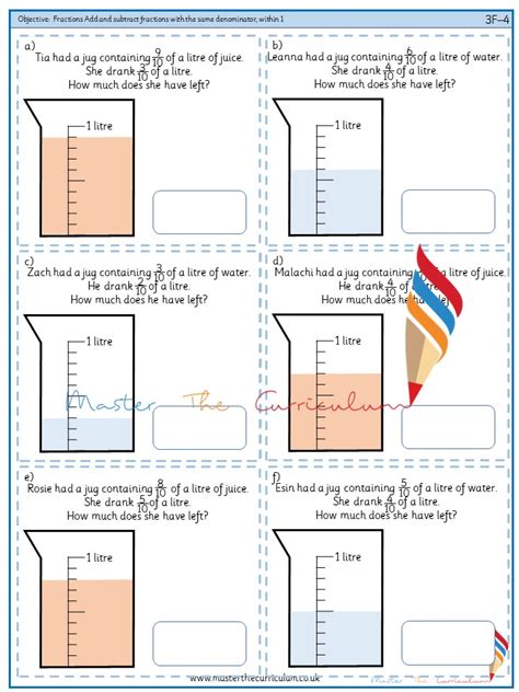 Add And Subtract Fractions With The Same Denominator Within Master The Curriculum