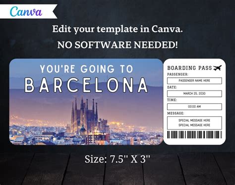 Barcelona Boarding Pass Ticket Template Printable T Airplane