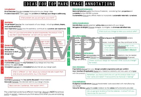 Annotating Designs Help Sheet Design And Technology Ks3 And Ks4