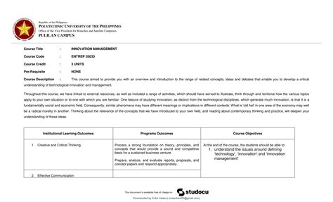 Entrep 2003 3 Innovation Management Course Syllabuspdf