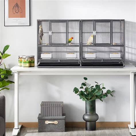 Smile Mart Stackable Divided Breeder Bird Cage For Small Birds Black