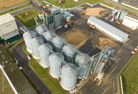 Silo storage at farm. Elevator for storage siliage and grain. Feed ...