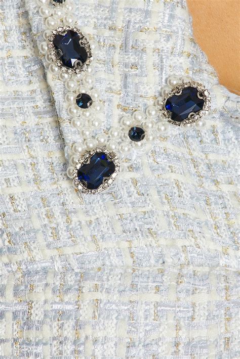 Self Portrait Boucle Mini Dress In Blue Revolve