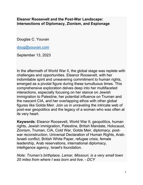 Pdf Eleanor Roosevelt And The Post War Landscape Intersections Of