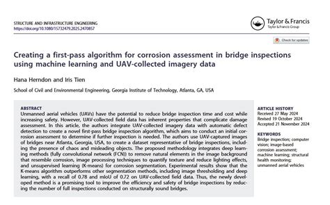 Im Happy To Share That Our Paper Creating A First Pass Algorithm For Corrosion Assessment In