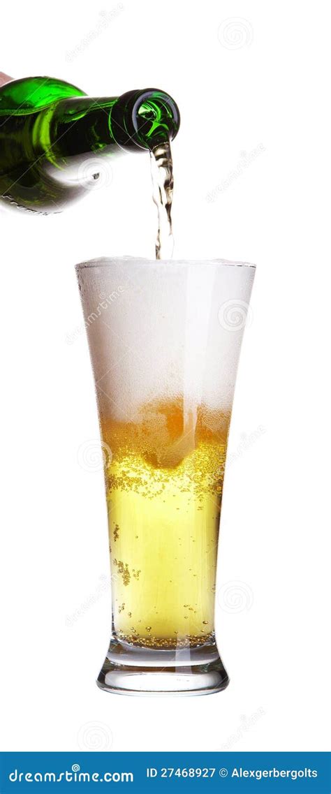 Beer Pouring From Green Bottle Into Glass Stock Image Image Of